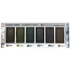 kuretake gansai tambi graphite colors 6 color set, dark metallic black, watercolor paint set, professional-quality for artists and crafters, water colors for adult, ap-certified, made in japan