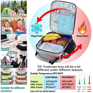 AmHoo Lunch Box Insulated Bag Thick Healthy Aluminum Foil Water-Resistant Fabric With Bottle Holder Shoulder Strap for Adult Men,Women Work,Kids Boys Girls School Picnic lunchbox Black