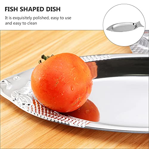 1Pcs sushi plate Stainless Steel Fish Shaped Plate, Metal Oval Fish Serving Platter, Unique Design Serving Tray for Fish, Sushi, Fruit or Cheese, japanese plate 39cm food tray