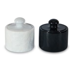 salt cellar set black & white marble keep spices fresh, 2 piece set seasoning holder for spices herbs salt and sugar cellar best for kitchen usage decor & housewarming gifts.