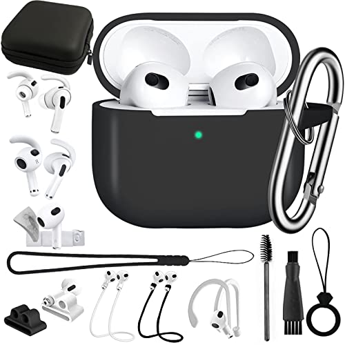 15in1 for AirPods 3 Case for AirPods 3 Generation Accessories Set Kit 2021 Released, Protective Silicone Case for AirPods 3 Case w/Ear Tip Cover Hook/Watch Band Holder/Clean Putty/Carry Box/Keychain