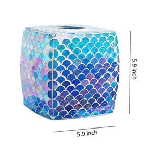 WHOLE HOUSEWARES Bathroom Wastebasket - Glass Mosaic Decorative Trash Can Dia 7.5" H 10" (Fan Shape) and Mosaic Glass Tissue Holder Decorative Tissue Cover Square Box (Fan Shape)