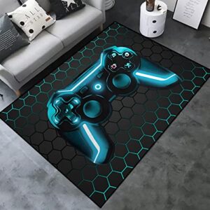 large video gaming carpets, gamepad controller home decor 3d printed gamer area rugs for boys kids playroom bedroom, anti-slip crystal velvet sofa floor mats for living room