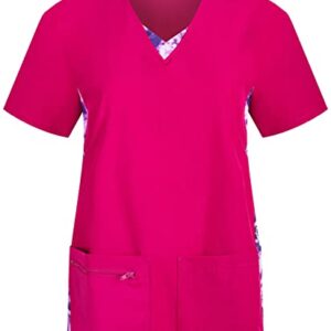 Minty Mint Women's Polyster Uniform Daily Stretch V Neck Stretch Medical Scrub Top w Side Panels Dentist Medical Profession Doctor EMT Nurse Veterinarian 69b73b5 Hot Pink L