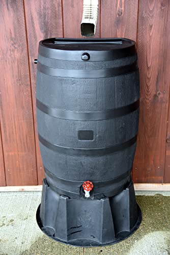 RTS Home Accents Polyethylene 50 Gallon Flat Back Eco Rain Barrel with Stand, Black Color