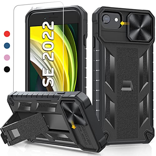 SOiOS for iPhone SE 2022 Phone Case: iPhone SE 2020 / 2nd / 3rd / 8/7 / 6s / 6 Case with Kickstand - Heavy Duty Military Grade Drop Protection Phone Cover - Rugged Protective Shockproof Bumper Black