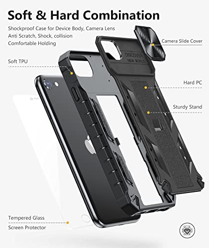 SOiOS for iPhone SE 2022 Phone Case: iPhone SE 2020 / 2nd / 3rd / 8/7 / 6s / 6 Case with Kickstand - Heavy Duty Military Grade Drop Protection Phone Cover - Rugged Protective Shockproof Bumper Black