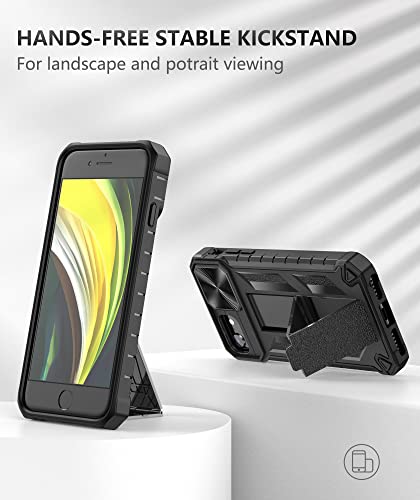 SOiOS for iPhone SE 2022 Phone Case: iPhone SE 2020 / 2nd / 3rd / 8/7 / 6s / 6 Case with Kickstand - Heavy Duty Military Grade Drop Protection Phone Cover - Rugged Protective Shockproof Bumper Black