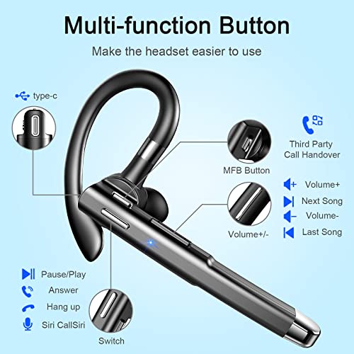 Jugeman Bluetoth Headset, Bluetoth 5.1 in Ear Bluetoth Earpiece, Hands-Free Earphones with Stereo Noise Canceling Mic, 35H Talking Time 180H Standby, Bluetoth Earpiece for Driving/Business/Office