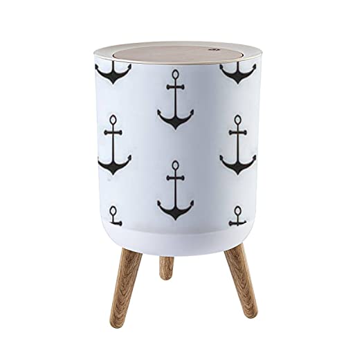 Small Trash Can with Lid Nautical Minimalistic Seamless with Anchors Round Recycle Bin Press Top Dog Proof Wastebasket for Kitchen Bathroom Bedroom Office 7L/1.8 Gallon