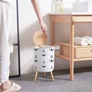 Small Trash Can with Lid Nautical Minimalistic Seamless with Anchors Round Recycle Bin Press Top Dog Proof Wastebasket for Kitchen Bathroom Bedroom Office 7L/1.8 Gallon