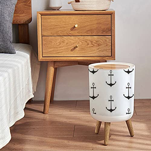 Small Trash Can with Lid Nautical Minimalistic Seamless with Anchors Round Recycle Bin Press Top Dog Proof Wastebasket for Kitchen Bathroom Bedroom Office 7L/1.8 Gallon