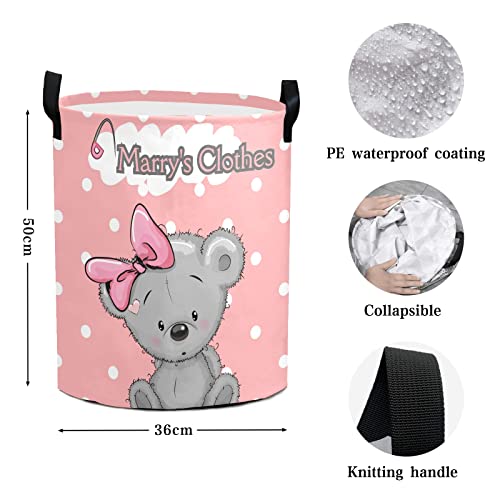 Grandkli Koala Dots Girl Pink Personalized Freestanding Laundry Hamper, Custom Waterproof Collapsible Drawstring Basket Storage Bins with Handle for Clothes, Toy, 50cm x 36cm