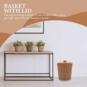 Angoily Wicker Storage Basket with Lid Round Rattan Storage Basket for Storage, Wicker Waste Basket for Bedroom, Bathroom, Offices Or Home (28 x 23. 5cm)