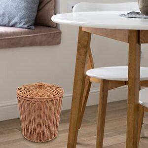 Angoily Wicker Storage Basket with Lid Round Rattan Storage Basket for Storage, Wicker Waste Basket for Bedroom, Bathroom, Offices Or Home (28 x 23. 5cm)