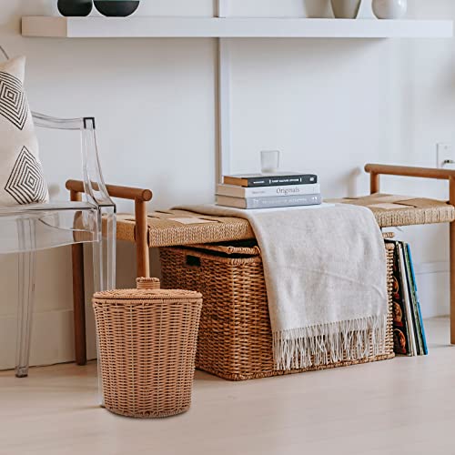 Angoily Wicker Storage Basket with Lid Round Rattan Storage Basket for Storage, Wicker Waste Basket for Bedroom, Bathroom, Offices Or Home (28 x 23. 5cm)