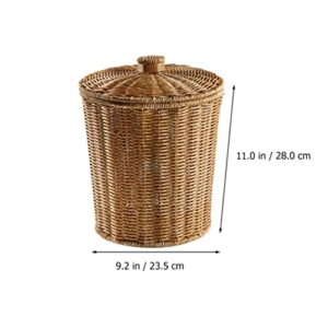 Angoily Wicker Storage Basket with Lid Round Rattan Storage Basket for Storage, Wicker Waste Basket for Bedroom, Bathroom, Offices Or Home (28 x 23. 5cm)