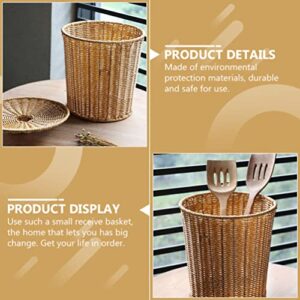 Angoily Wicker Storage Basket with Lid Round Rattan Storage Basket for Storage, Wicker Waste Basket for Bedroom, Bathroom, Offices Or Home (28 x 23. 5cm)