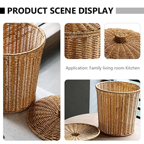 Angoily Wicker Storage Basket with Lid Round Rattan Storage Basket for Storage, Wicker Waste Basket for Bedroom, Bathroom, Offices Or Home (28 x 23. 5cm)