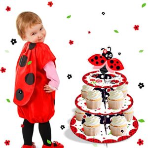 CC HOME Ladybug Cupcake Stand Party Supplies 3 Tier Cute Insect Party Cake Stand for Kids Birthday Party Decorations Ladybug Baby Shower Birthday Party Supplies