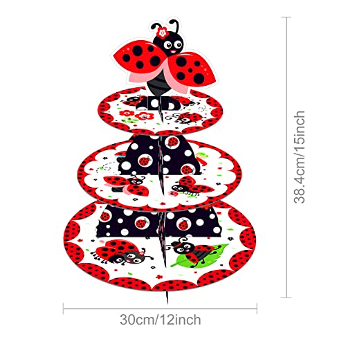 CC HOME Ladybug Cupcake Stand Party Supplies 3 Tier Cute Insect Party Cake Stand for Kids Birthday Party Decorations Ladybug Baby Shower Birthday Party Supplies