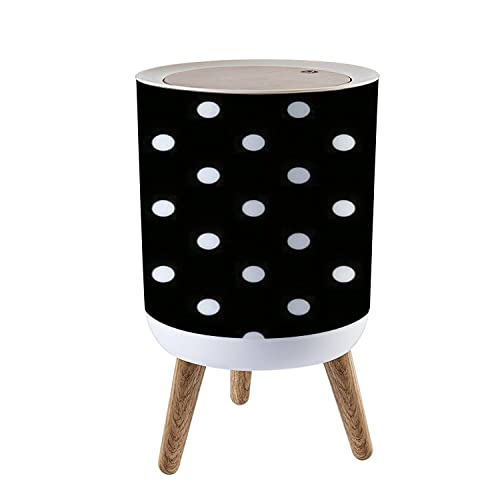 Small Trash Can with Lid with Tile White Polka dots on a Black Round Recycle Bin Press Top Dog Proof Wastebasket for Kitchen Bathroom Bedroom Office 7L/1.8 Gallon