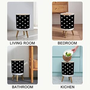 Small Trash Can with Lid with Tile White Polka dots on a Black Round Recycle Bin Press Top Dog Proof Wastebasket for Kitchen Bathroom Bedroom Office 7L/1.8 Gallon