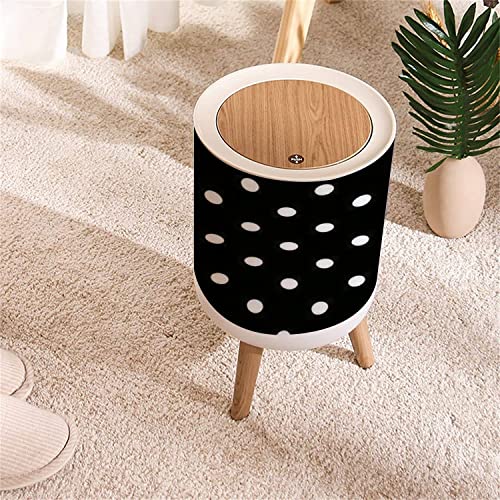 Small Trash Can with Lid with Tile White Polka dots on a Black Round Recycle Bin Press Top Dog Proof Wastebasket for Kitchen Bathroom Bedroom Office 7L/1.8 Gallon