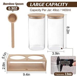 ANPHSIN Glass Coffee Containers with Shelf, 2Pcs 49oz Large Capacity BPA Free Coffee Storage Jars with Airtight Sealed Bamboo Lids Spoon for Kitchen Food, Coffee Beans, Coffee Powder, Sugar, Tea