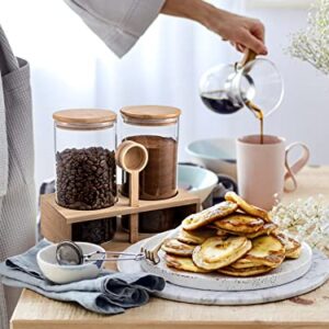 ANPHSIN Glass Coffee Containers with Shelf, 2Pcs 49oz Large Capacity BPA Free Coffee Storage Jars with Airtight Sealed Bamboo Lids Spoon for Kitchen Food, Coffee Beans, Coffee Powder, Sugar, Tea