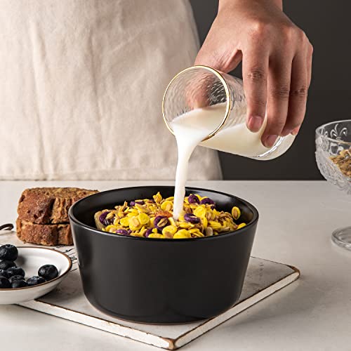 AmorArc Stoneware Cereal Bowls for Kitchen, 26 ounce Ceramic Soup Bowls Set of 6 for Oatmeal Snacks Soup Cereal, Chip-Resistant Kitchen Bowls, Matte Black