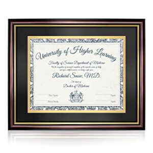 Annecy 11x14 Picture Frame Black, Diploma Frame for Wall or Desktop Decoration, 11x14 frame with mat for 8.5x11 Certificate, College Degree Frame with Tempered Glass and Velvet Back Panel（1 Pack）