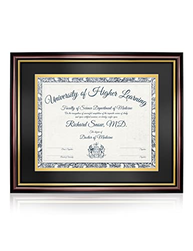 Annecy 11x14 Picture Frame Black, Diploma Frame for Wall or Desktop Decoration, 11x14 frame with mat for 8.5x11 Certificate, College Degree Frame with Tempered Glass and Velvet Back Panel（1 Pack）