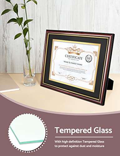 Annecy 11x14 Picture Frame Black, Diploma Frame for Wall or Desktop Decoration, 11x14 frame with mat for 8.5x11 Certificate, College Degree Frame with Tempered Glass and Velvet Back Panel（1 Pack）