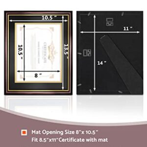 Annecy 11x14 Picture Frame Black, Diploma Frame for Wall or Desktop Decoration, 11x14 frame with mat for 8.5x11 Certificate, College Degree Frame with Tempered Glass and Velvet Back Panel（1 Pack）