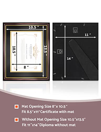 Annecy 11x14 Picture Frame Black, Diploma Frame for Wall or Desktop Decoration, 11x14 frame with mat for 8.5x11 Certificate, College Degree Frame with Tempered Glass and Velvet Back Panel（1 Pack）