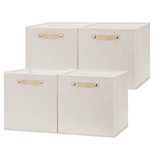 Bidtakay Large Bins Square Fabric Storage Bins 13 inch Storage Cubes Shelf Baskets Collapsible Toy Storage Box Clothes Cubby Storage Bins for Closet Organizer Office Storage Home Organization (Beige)