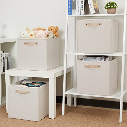 Bidtakay Large Bins Square Fabric Storage Bins 13 inch Storage Cubes Shelf Baskets Collapsible Toy Storage Box Clothes Cubby Storage Bins for Closet Organizer Office Storage Home Organization (Beige)