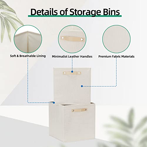 Bidtakay Large Bins Square Fabric Storage Bins 13 inch Storage Cubes Shelf Baskets Collapsible Toy Storage Box Clothes Cubby Storage Bins for Closet Organizer Office Storage Home Organization (Beige)