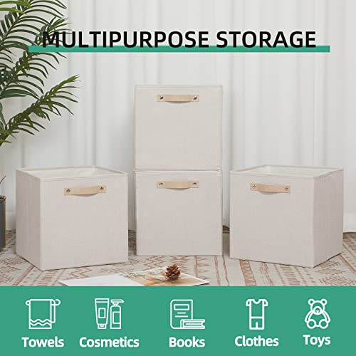 Bidtakay Large Bins Square Fabric Storage Bins 13 inch Storage Cubes Shelf Baskets Collapsible Toy Storage Box Clothes Cubby Storage Bins for Closet Organizer Office Storage Home Organization (Beige)