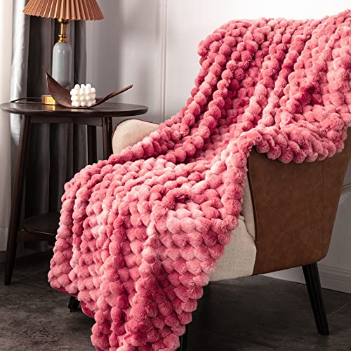 DaysU Tie-Dyed Faux Fur Throw Blanket, Decorative Diamond Textured Fluffy Plush Fleece Blanket, Double-Layered Reversible Cozy Soft Fuzzy Blanket for Couch, Sofa, Bed, 1 Pack, 50” x 60”, Pink