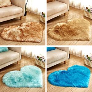 Firlar Imitation Wool Rugs Shaggy Carpet Mat, Faux Plush Floor Mattress Blanket Cushion Pad, Fluffy Sheepskin Area Rug Super Soft Heart Shaped Rugs, Non Slip Bedroom for Home Living Room Decor, Red