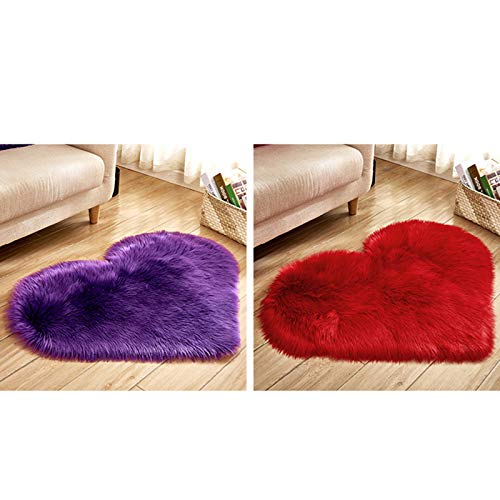 Firlar Imitation Wool Rugs Shaggy Carpet Mat, Faux Plush Floor Mattress Blanket Cushion Pad, Fluffy Sheepskin Area Rug Super Soft Heart Shaped Rugs, Non Slip Bedroom for Home Living Room Decor, Red