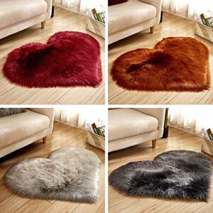 Firlar Imitation Wool Rugs Shaggy Carpet Mat, Faux Plush Floor Mattress Blanket Cushion Pad, Fluffy Sheepskin Area Rug Super Soft Heart Shaped Rugs, Non Slip Bedroom for Home Living Room Decor, Red