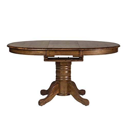 Pemberly Row Contemporary Wood Crossing Pedestal Table in Oak