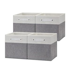 bidtakay baskets cube storage bins 4 pack closet storage toy basket foldable bins with handle 11 inch cubby storage organizer grey collapsible organizing small bins for shelf basket clothing storage