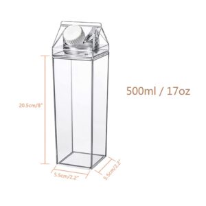 Fanovo Clear Milk Carton Water Bottle, Aesthetic Water Bottles Square Milk Storing Containers Reusable Water Tumbler Cute Kawaii Water Bottle