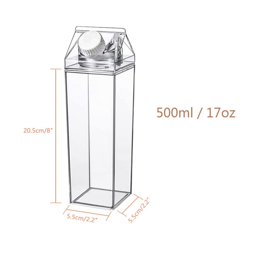 Fanovo Clear Milk Carton Water Bottle, Aesthetic Water Bottles Square Milk Storing Containers Reusable Water Tumbler Cute Kawaii Water Bottle