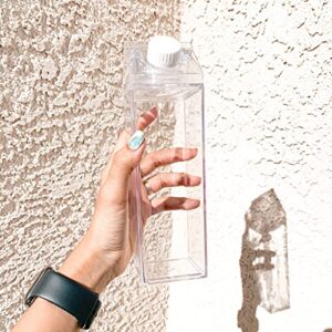 Fanovo Clear Milk Carton Water Bottle, Aesthetic Water Bottles Square Milk Storing Containers Reusable Water Tumbler Cute Kawaii Water Bottle