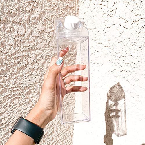 Fanovo Clear Milk Carton Water Bottle, Aesthetic Water Bottles Square Milk Storing Containers Reusable Water Tumbler Cute Kawaii Water Bottle